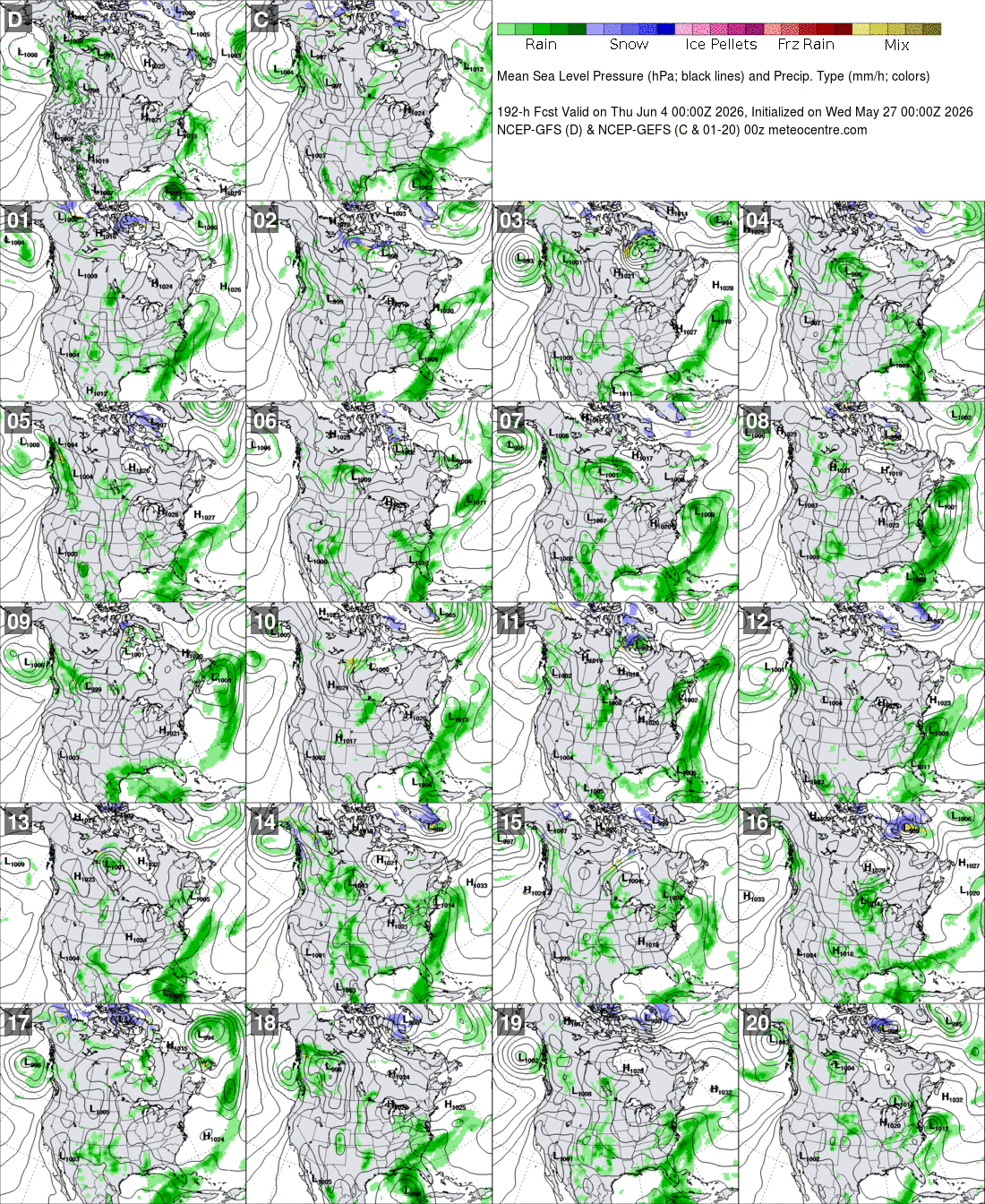 NCEP-GEFS / Postage stamp / North America | MeteoCentre.com